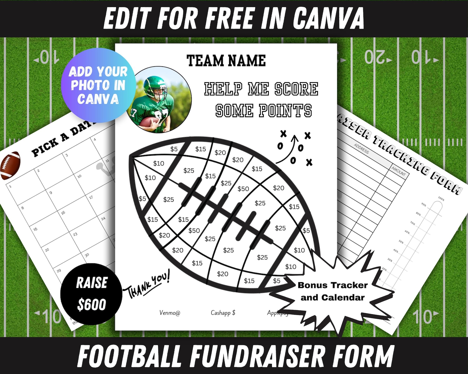 Editable Fill My Football Fundraiser Template, Football Pick a Date and ...
