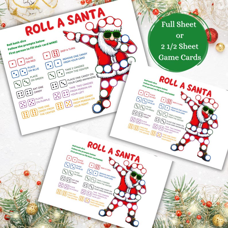 Roll a Santa Dice Game, Printable Holiday Game, Christmas Party, Candy ...