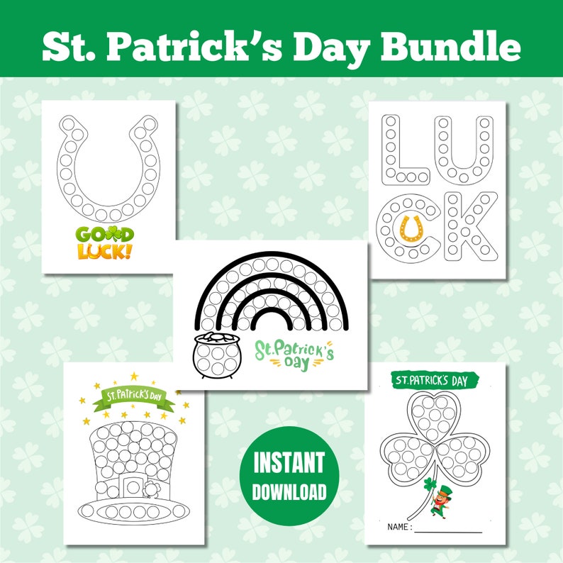 St Patrick's Day Dot Marker Coloring Page Bundle for Preschoolers. St ...