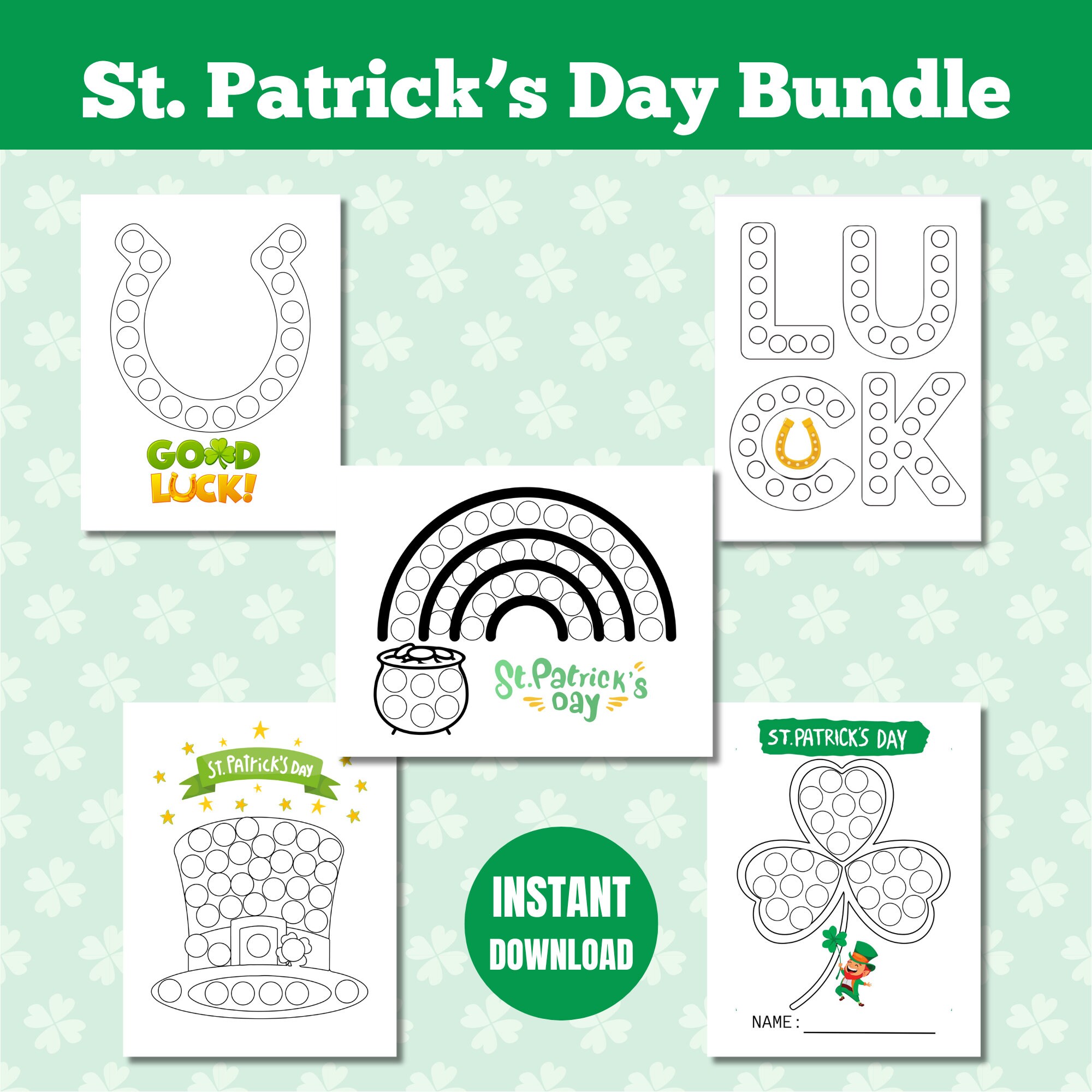 St Patrick's Day Dot Marker Coloring Page Bundle for Preschoolers. St ...