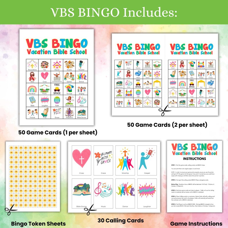 VBS Bingo Game, 50 Printable Bingo Cards, Vacation Bible School BINGO ...