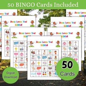 Church Bingo Game, 50 Printable Bingo Cards, Jesus Loves You Sunday ...