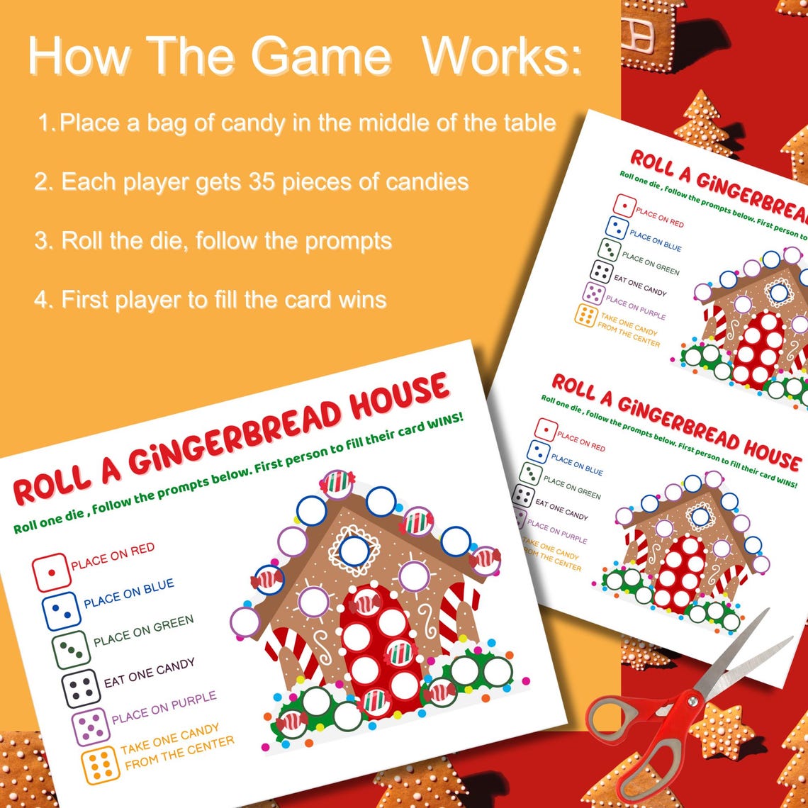 Roll a Gingerbread House Game, Printable Holiday Game, Christmas Party ...