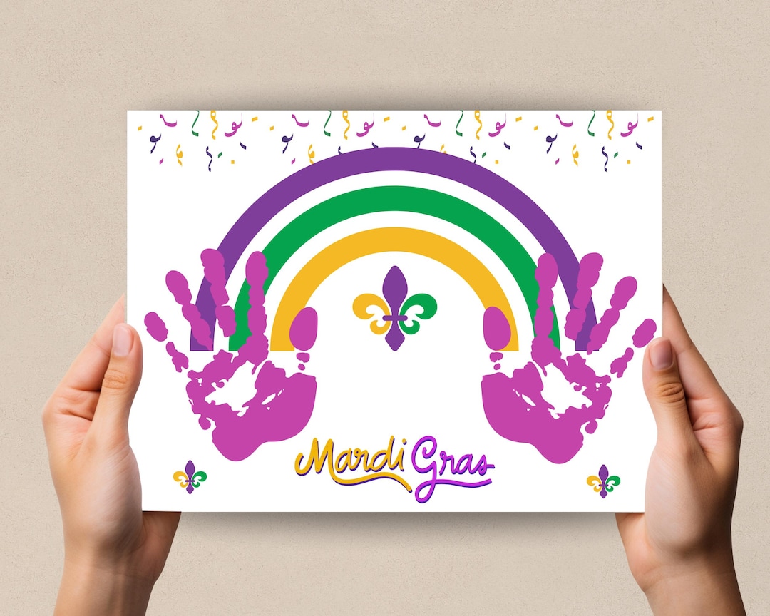 Mardi Gras Handprint Craft, Mardi Gras Handprint Art, Rainbow Handprint ...