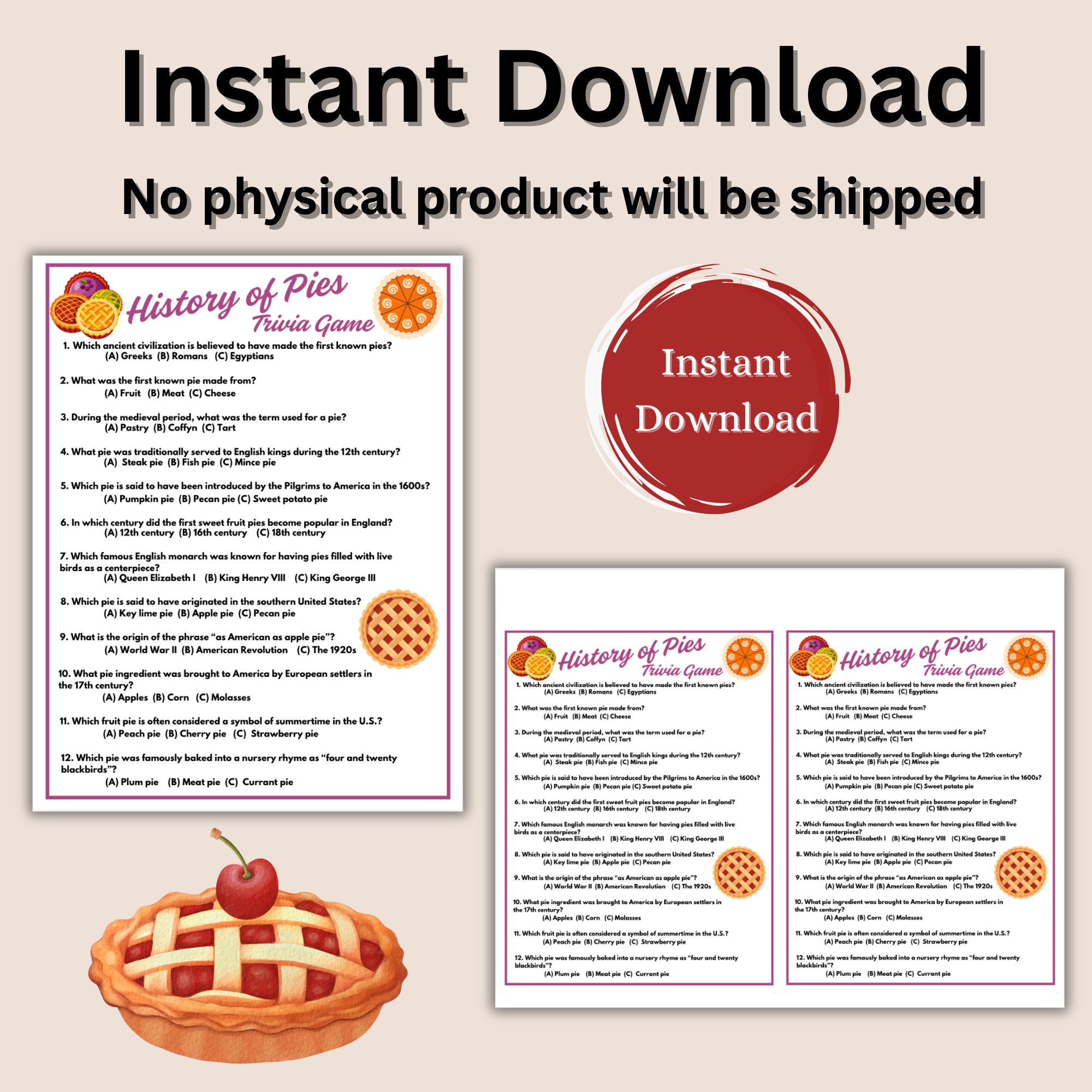 Pie Trivia Game, Fall Trivia Game, Work Party Game, Thanksgiving Party ...