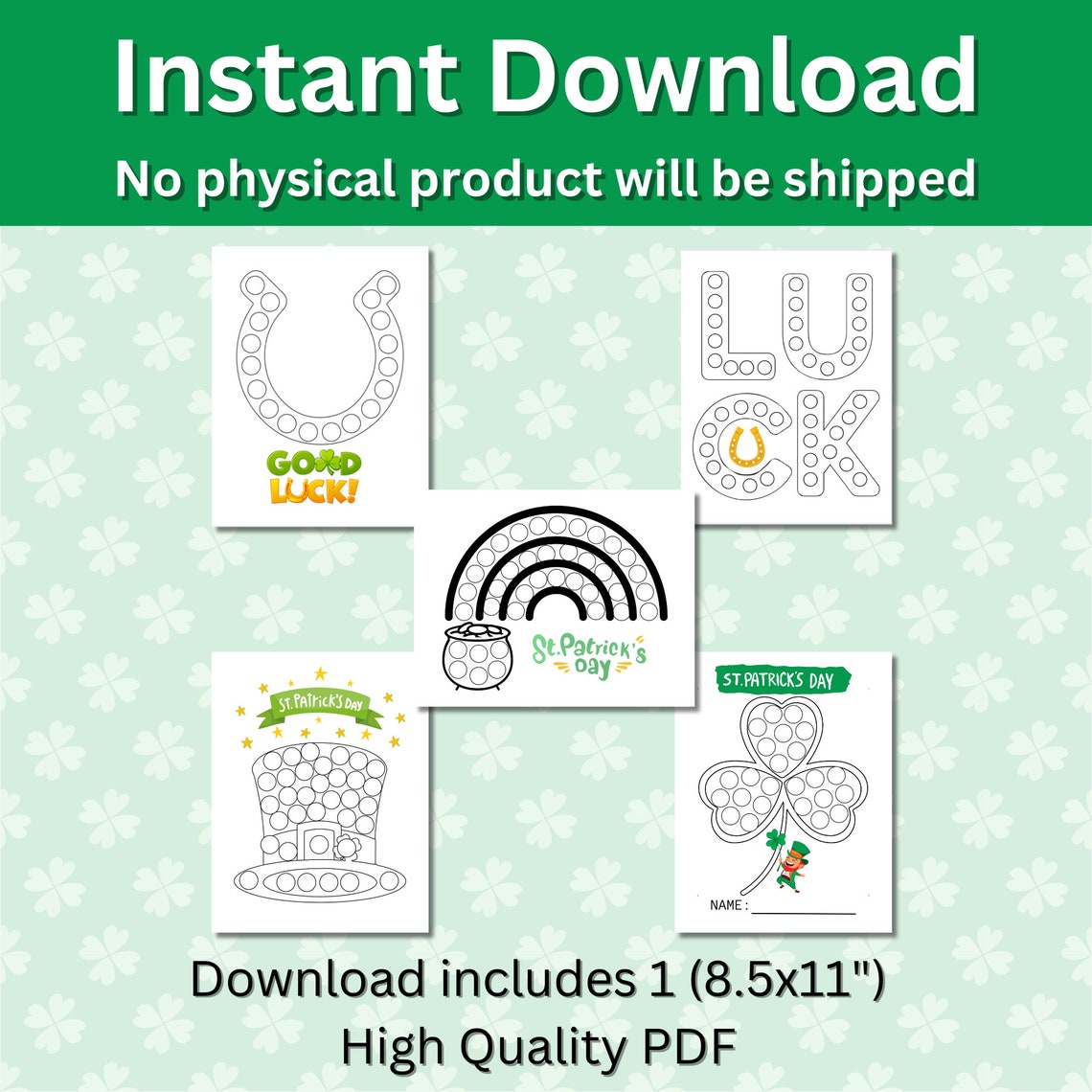 St Patrick's Day Dot Marker Coloring Page Bundle for Preschoolers. St ...
