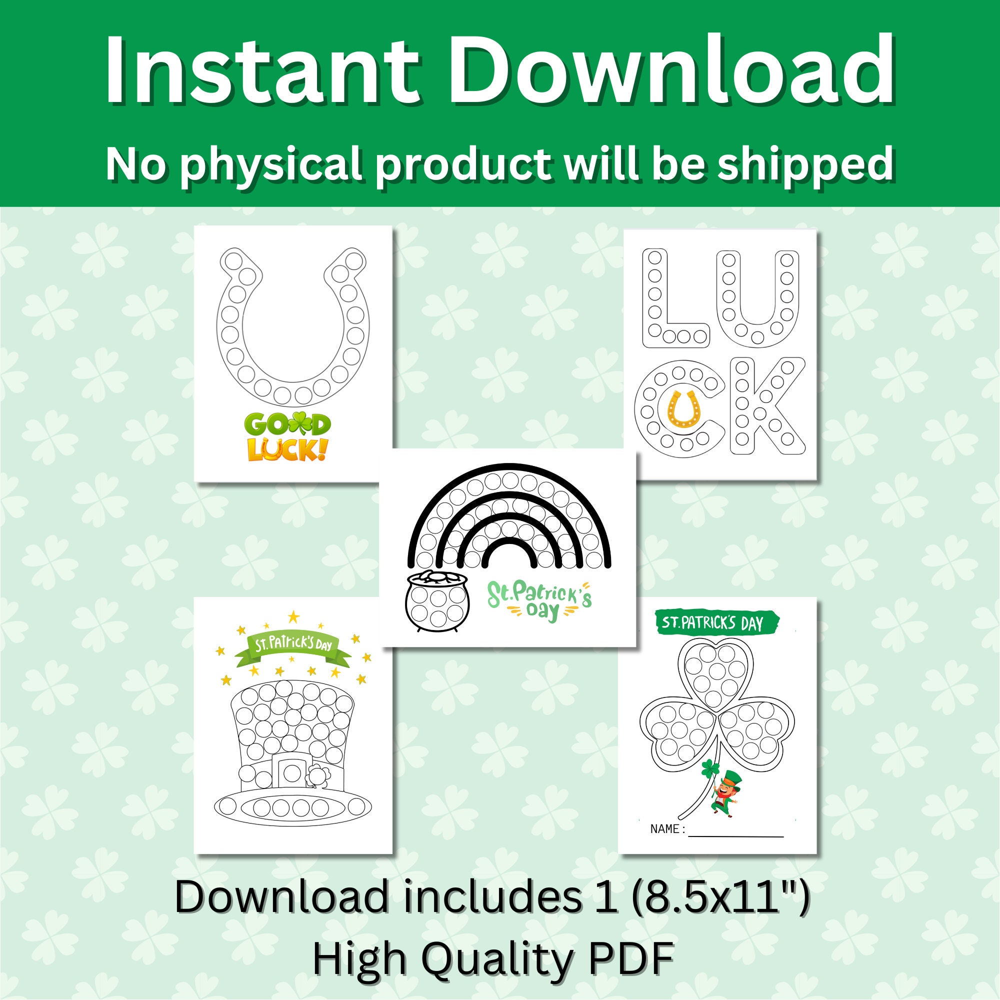 St Patrick's Day Dot Marker Coloring Page Bundle for Preschoolers. St ...