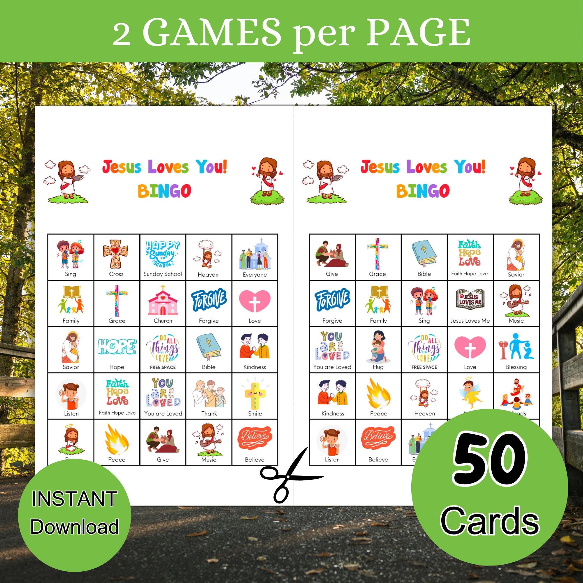Church Bingo Game, 50 Printable Bingo Cards, Jesus Loves You Sunday ...