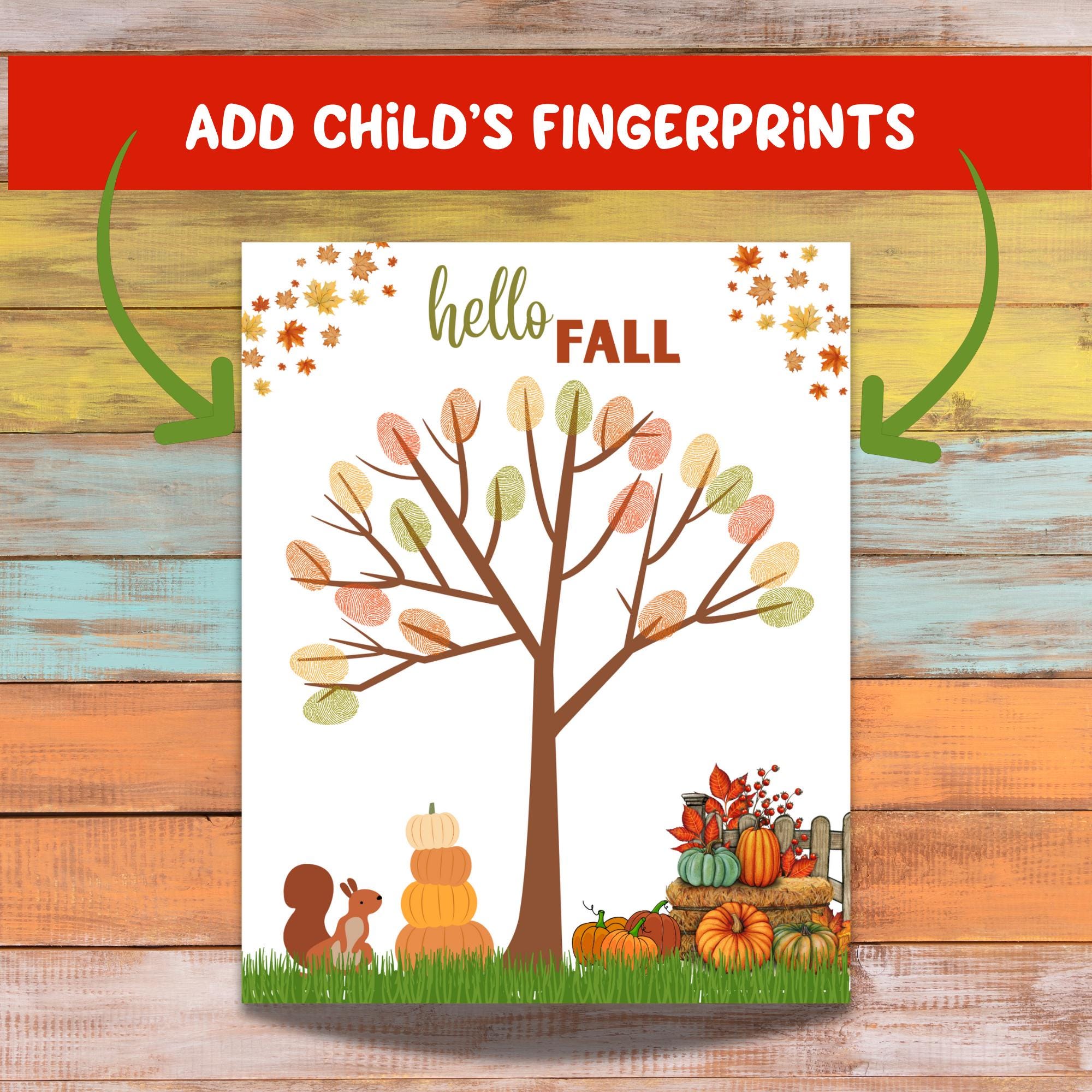 Fall Fingerprint Art, Tree Handprint Craft, Preschool Activity for Baby ...