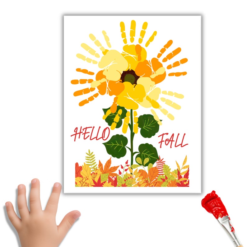 Fall Handprint Art, Sunflower Handprint Craft, Preschool Activity for ...