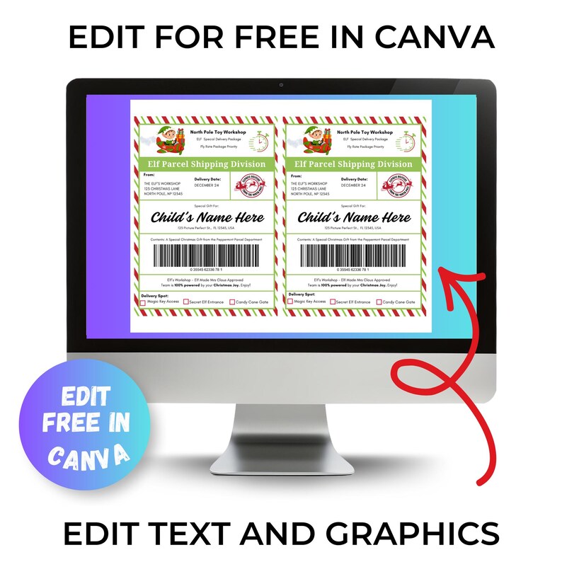 EDITABLE Elf Shipping Label, Printable Elf Shipping Label, Elf Arrival ...