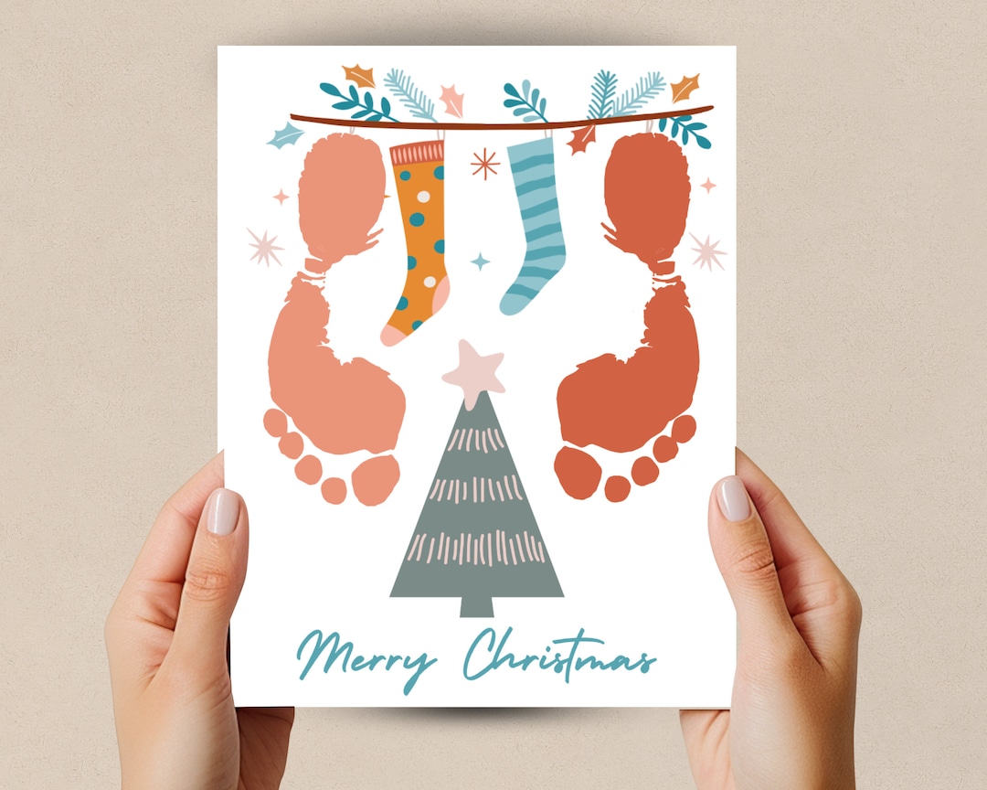 Christmas Footprint Craft, Handprint Art Christmas Stocking, Christmas ...