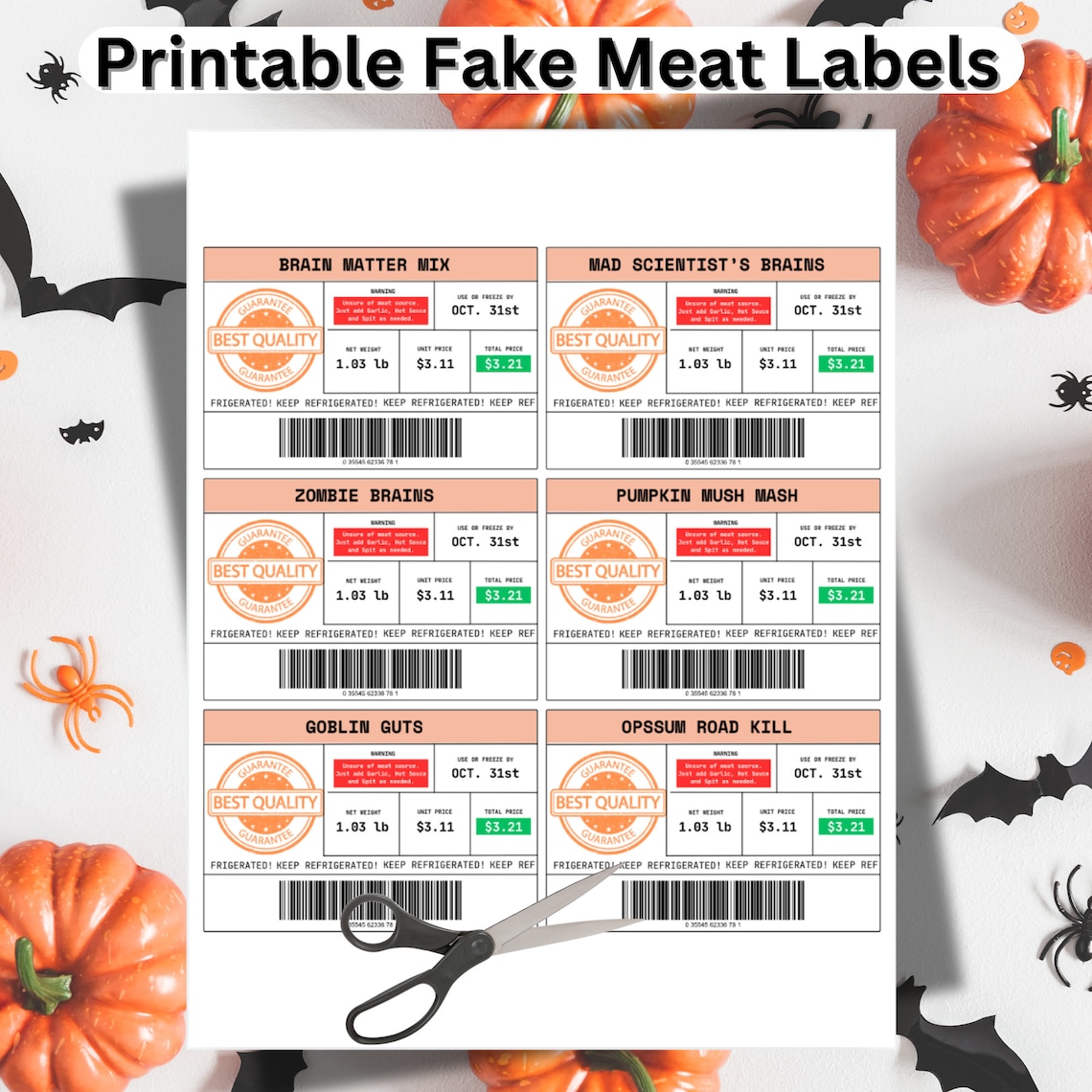 Halloween Meat Label, Fake Meat Label, Funny Fake Labels, Halloween ...