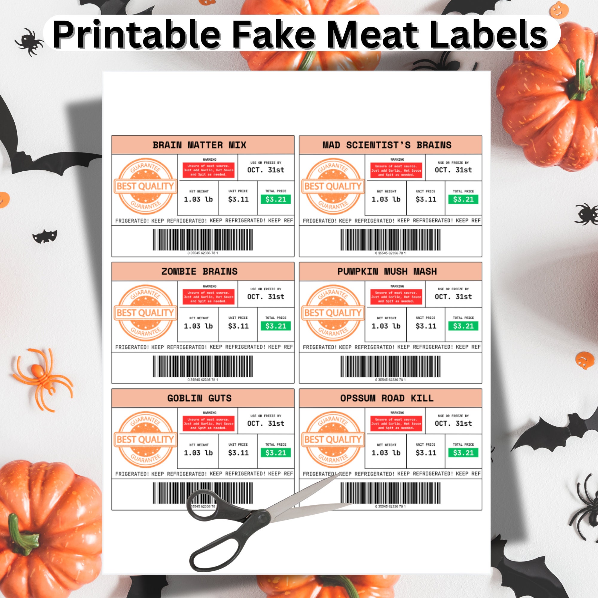 Halloween Meat Label, Fake Meat Label, Funny Fake Labels, Halloween ...