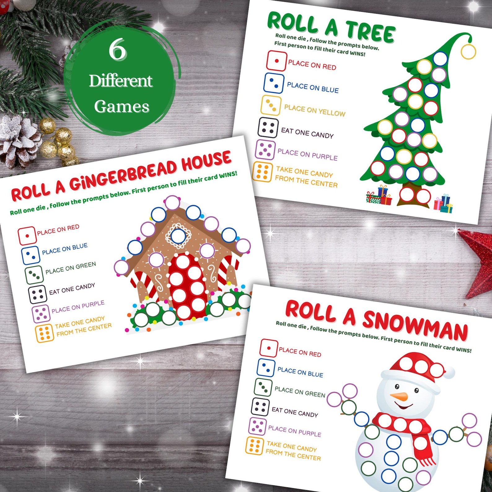Roll a Tree Game, Printable Holiday Game Bundle, Christmas Party, Candy ...
