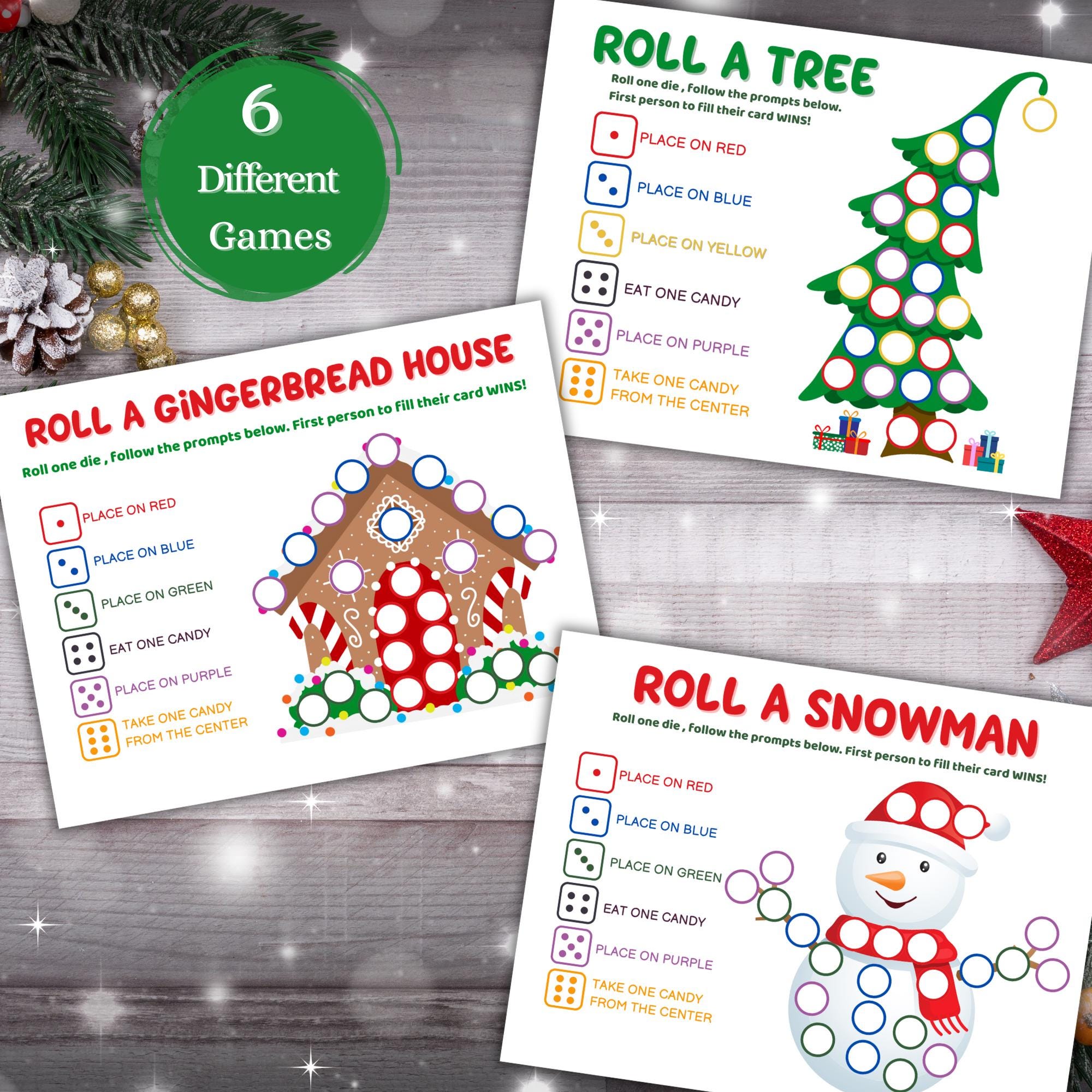 Roll a Tree Game, Printable Holiday Game Bundle, Christmas Party, Candy ...