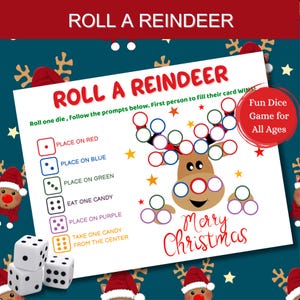 Roll a Reindeer Game, Printable Holiday Game, Christmas Party, Candy ...