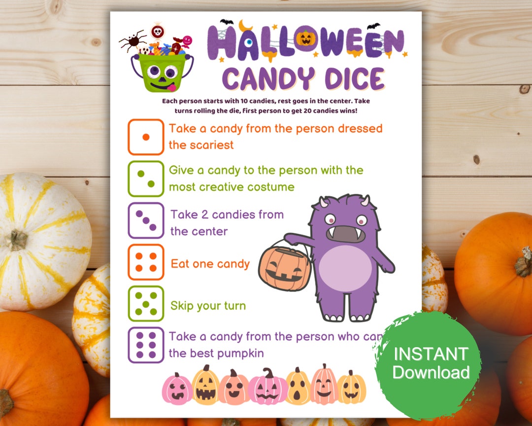 Halloween Candy Dice, Halloween Printable Game for Kids and Adults ...