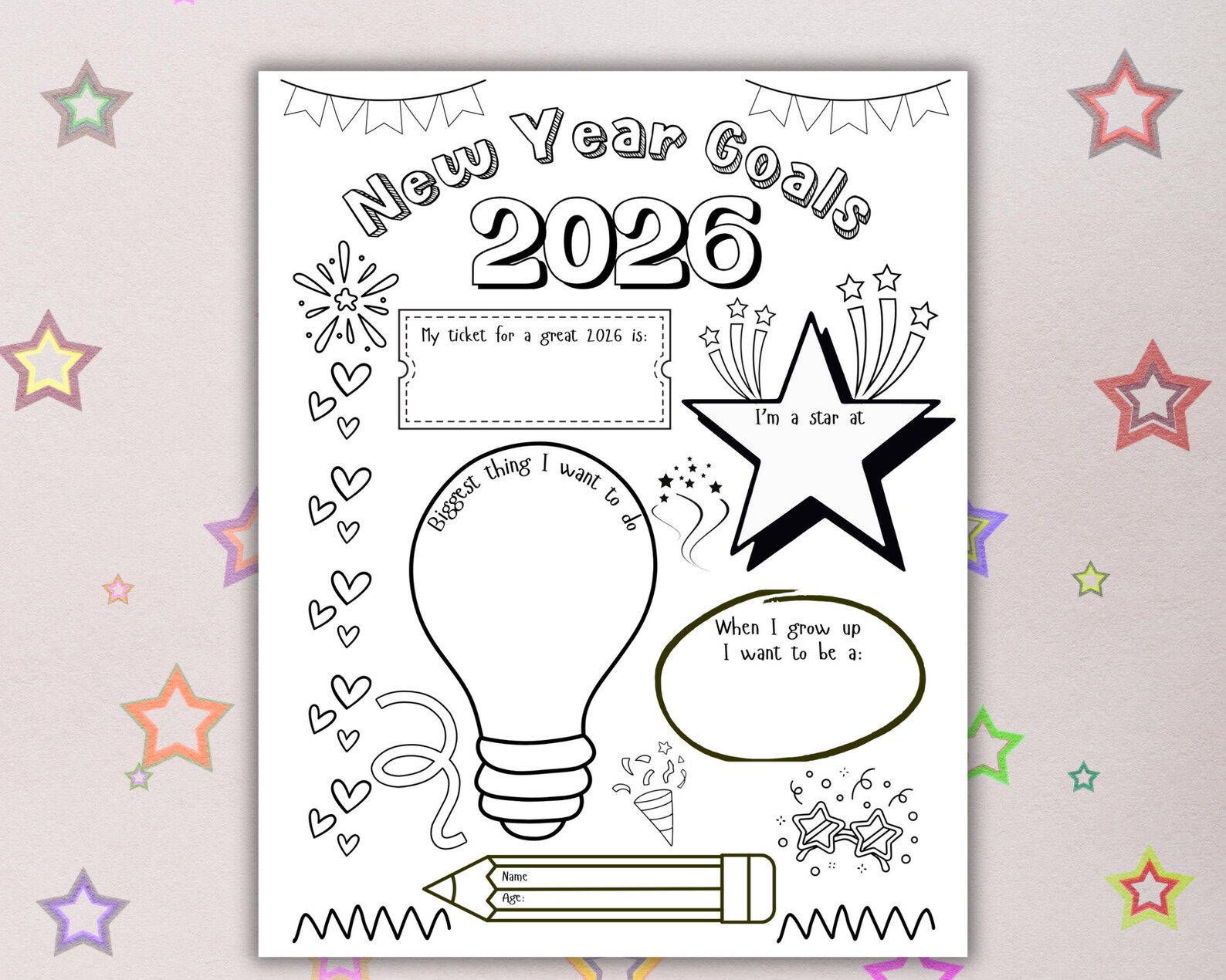 New Year Goals for Kids, Resolution Worksheet for Kids, New Year 2026 ...