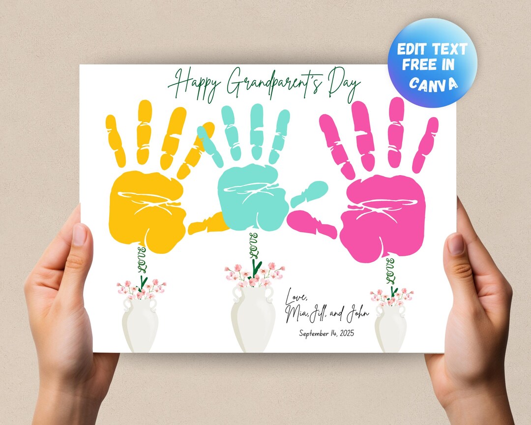 Grandparent Day Handprint Craft Editable Text, Sibling Craft Project ...