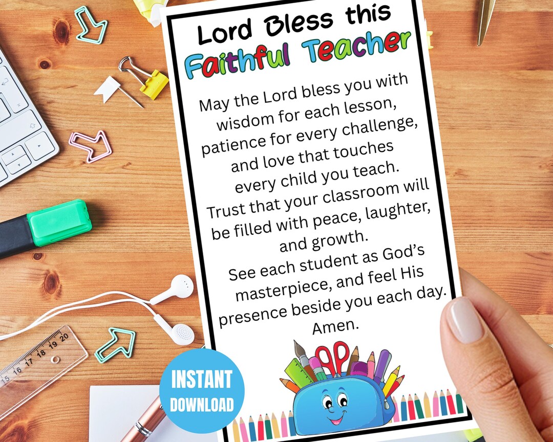 Teacher Prayer Tag, Christian Teacher Blessing, New School Year Prayer ...