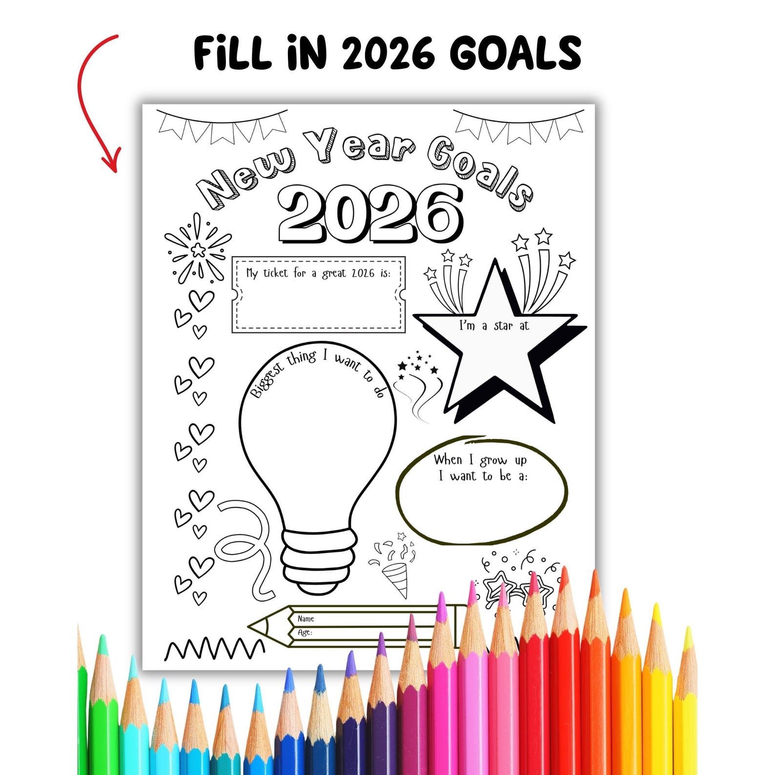 New Year Goals for Kids, Resolution Worksheet for Kids, New Year 2026 ...
