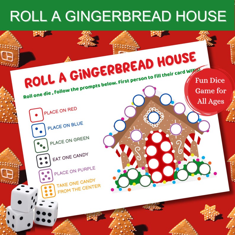 Roll a Gingerbread House Game, Printable Holiday Game, Christmas Party ...