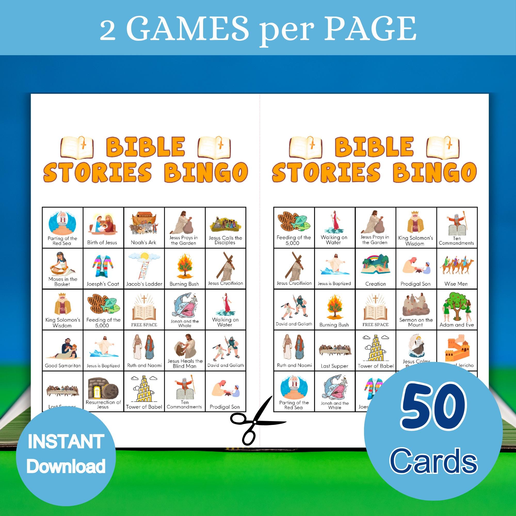 Bible Stories Bingo Game, 50 Printable Bingo Cards, Bible BINGO Game ...