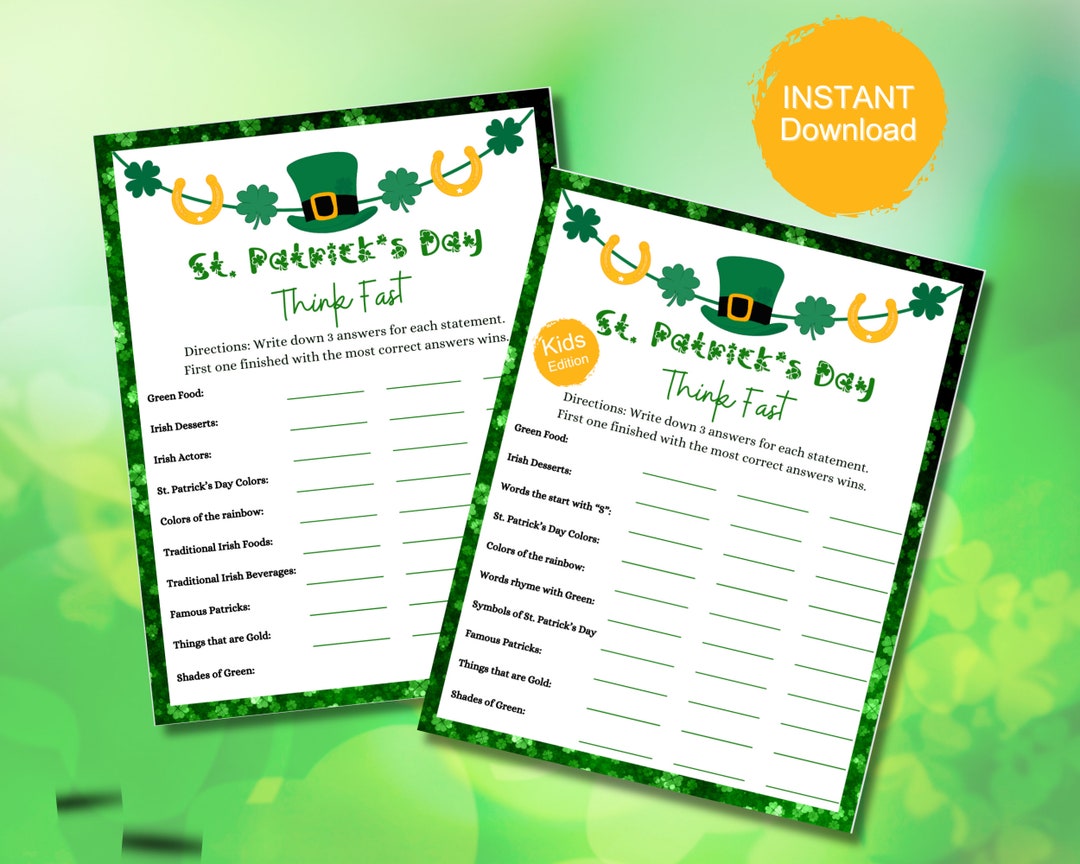 Think Fast St. Patrick's Day Game. St Patrick's Day Classroom Activity ...