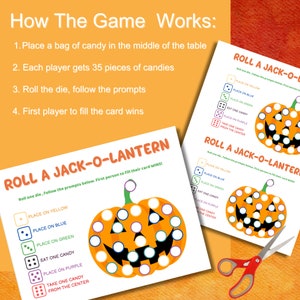 Roll a Jack-o-lantern Game, Printable Game for Kids, Fall Party, Candy ...