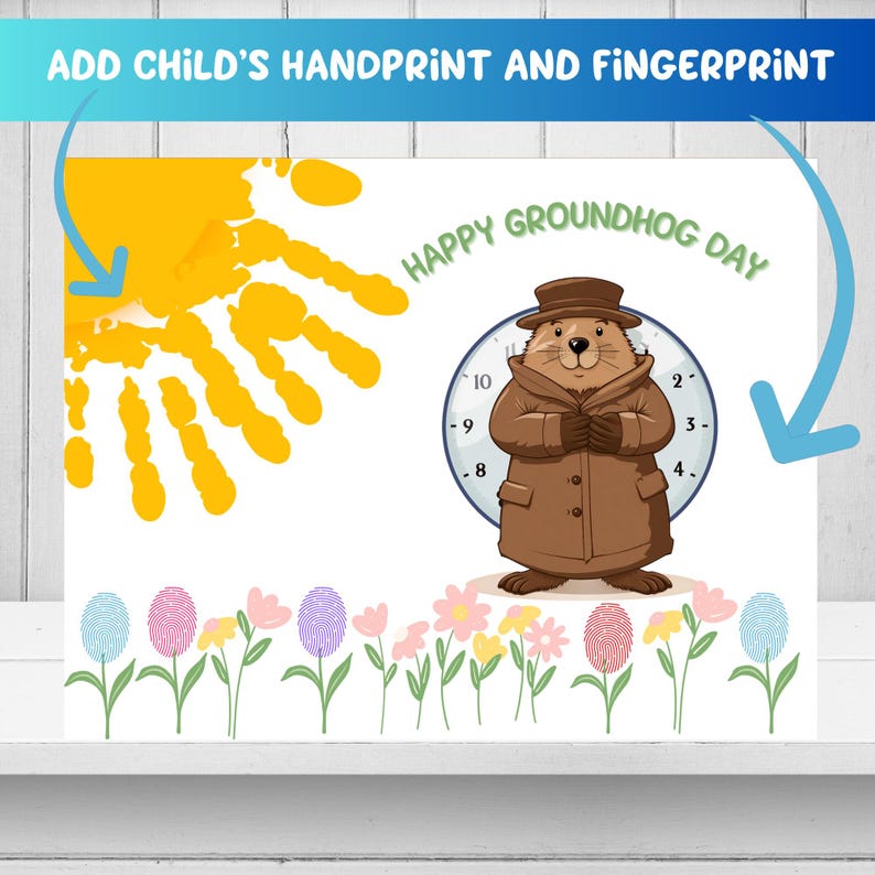 Groundhog Day Handprint Craft, Winter Handprint Art, Groundhog Day ...