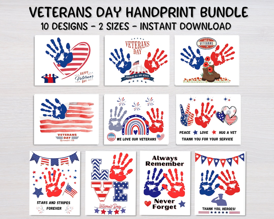 Veterans Day Handprint Art Bundle, Veterans Day Handprint Craft ...