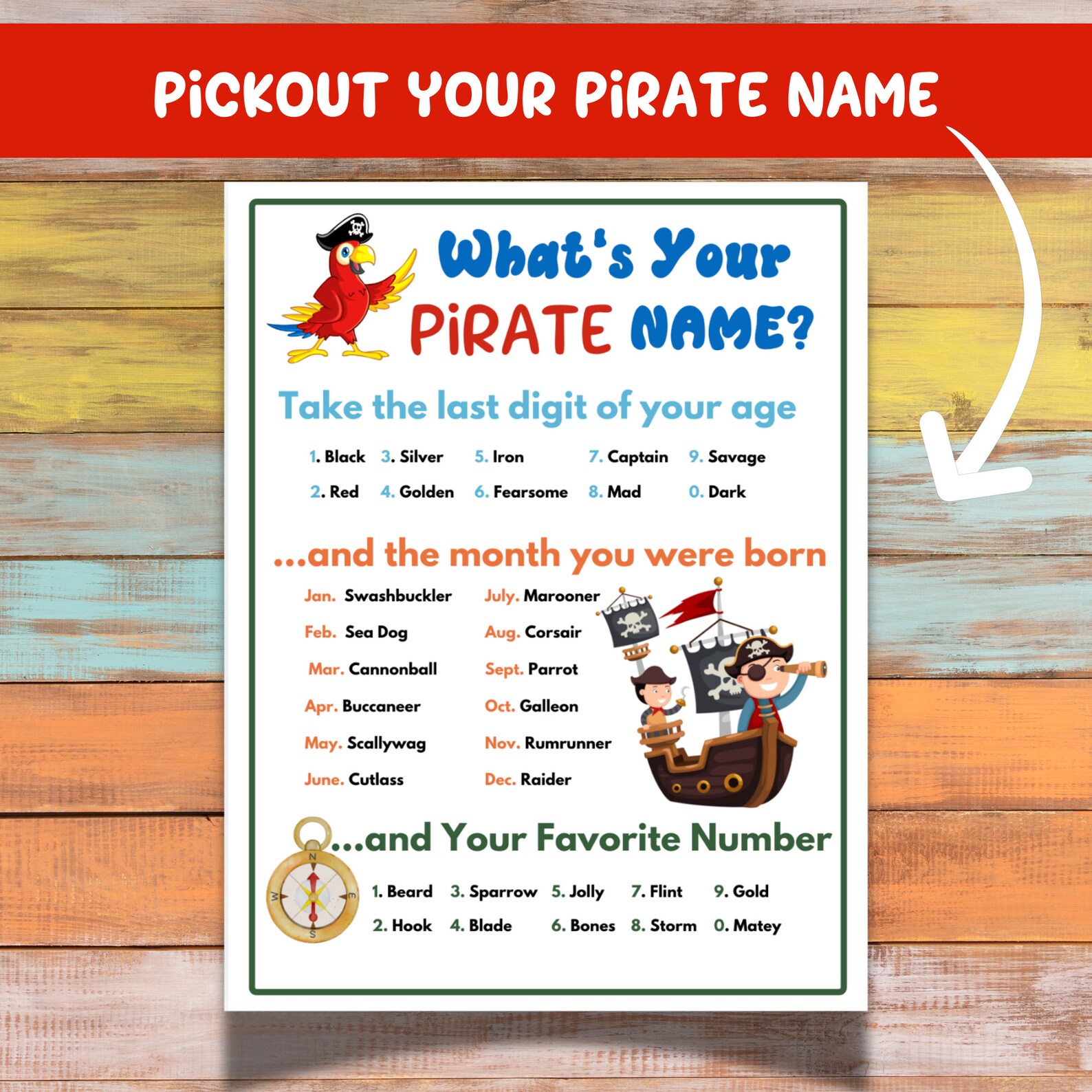 What's Your Pirate Name, Office Party Game, Talk Like a Pirate Day ...