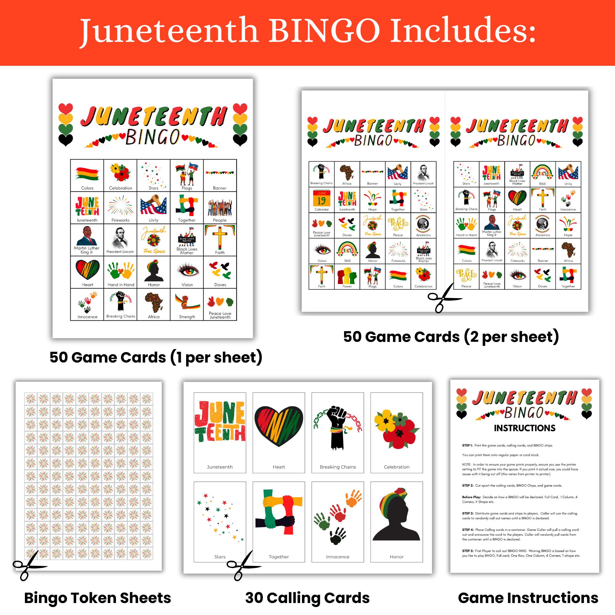 Juneteenth Bingo Game, 50 Printable Bingo Cards, Freedom Day Juneteenth ...