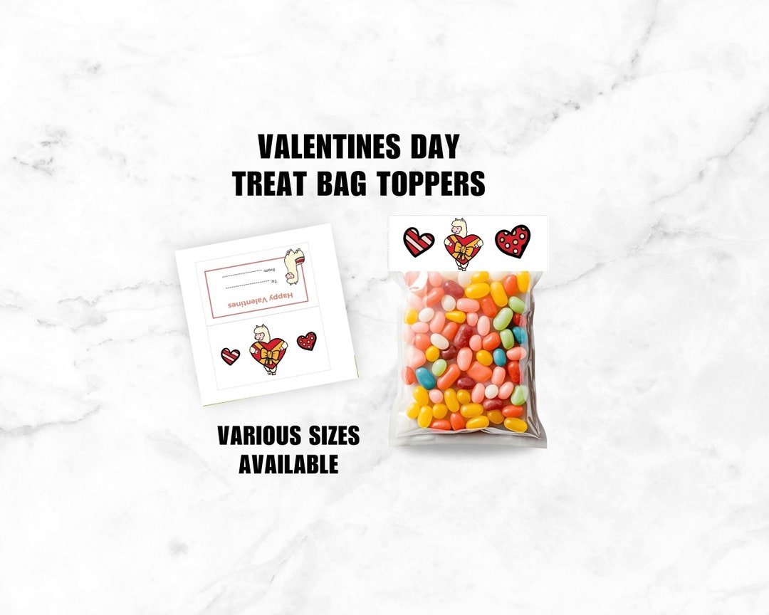 Valentine's Day Card Snack Bag Treat Toppers Llamas Design, School ...