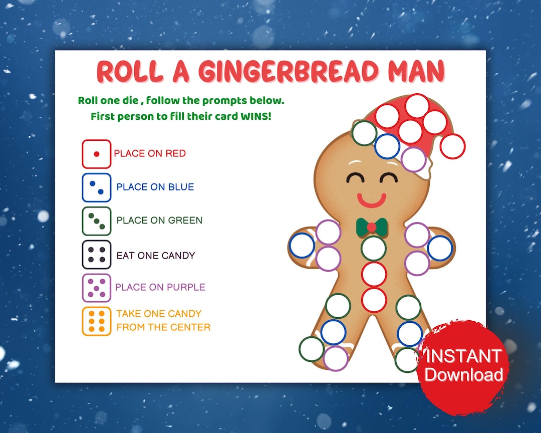Roll a Gingerbread Man Game, Printable Holiday Game, Christmas Party ...