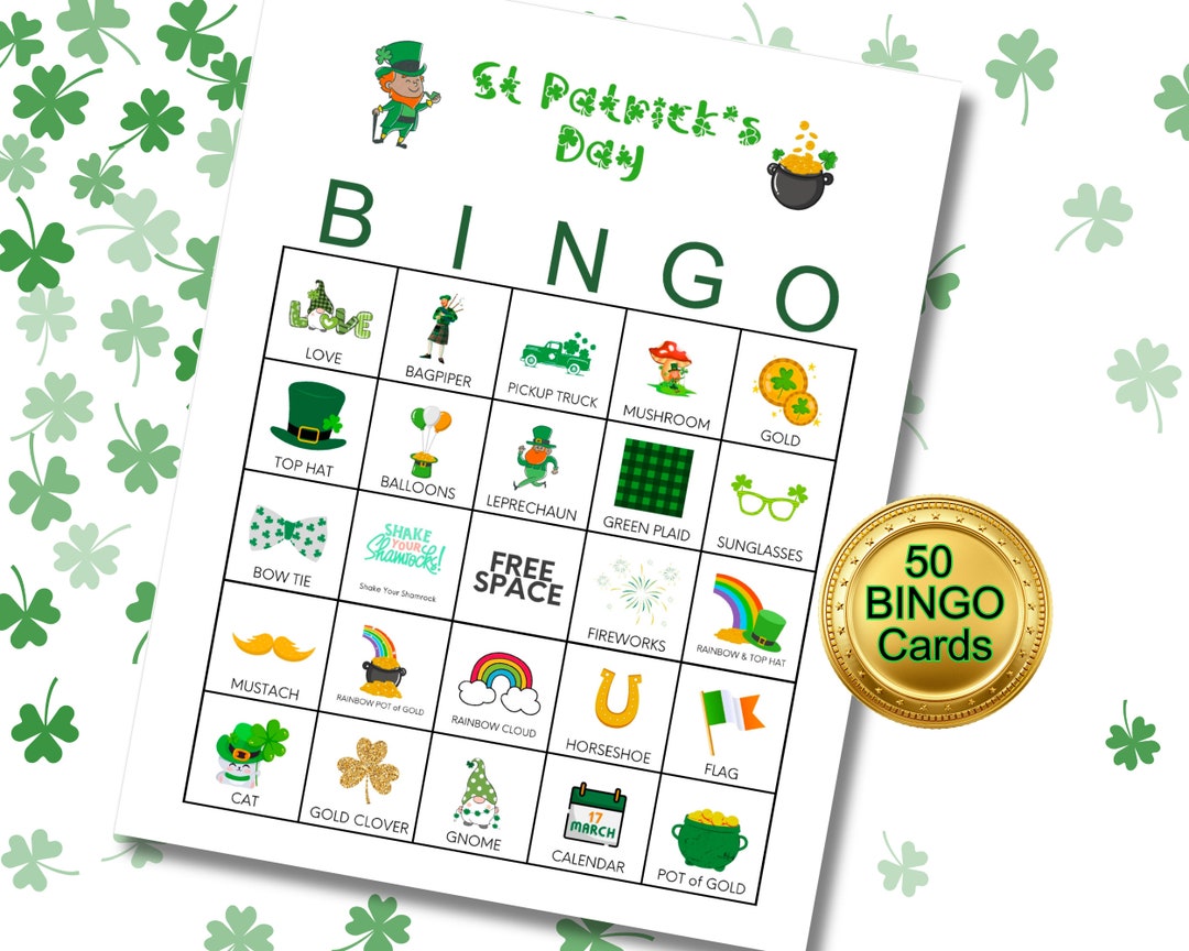 St. Patrick's Day BINGO, 50 Unique Cards, Calling Cards and Sheet ...