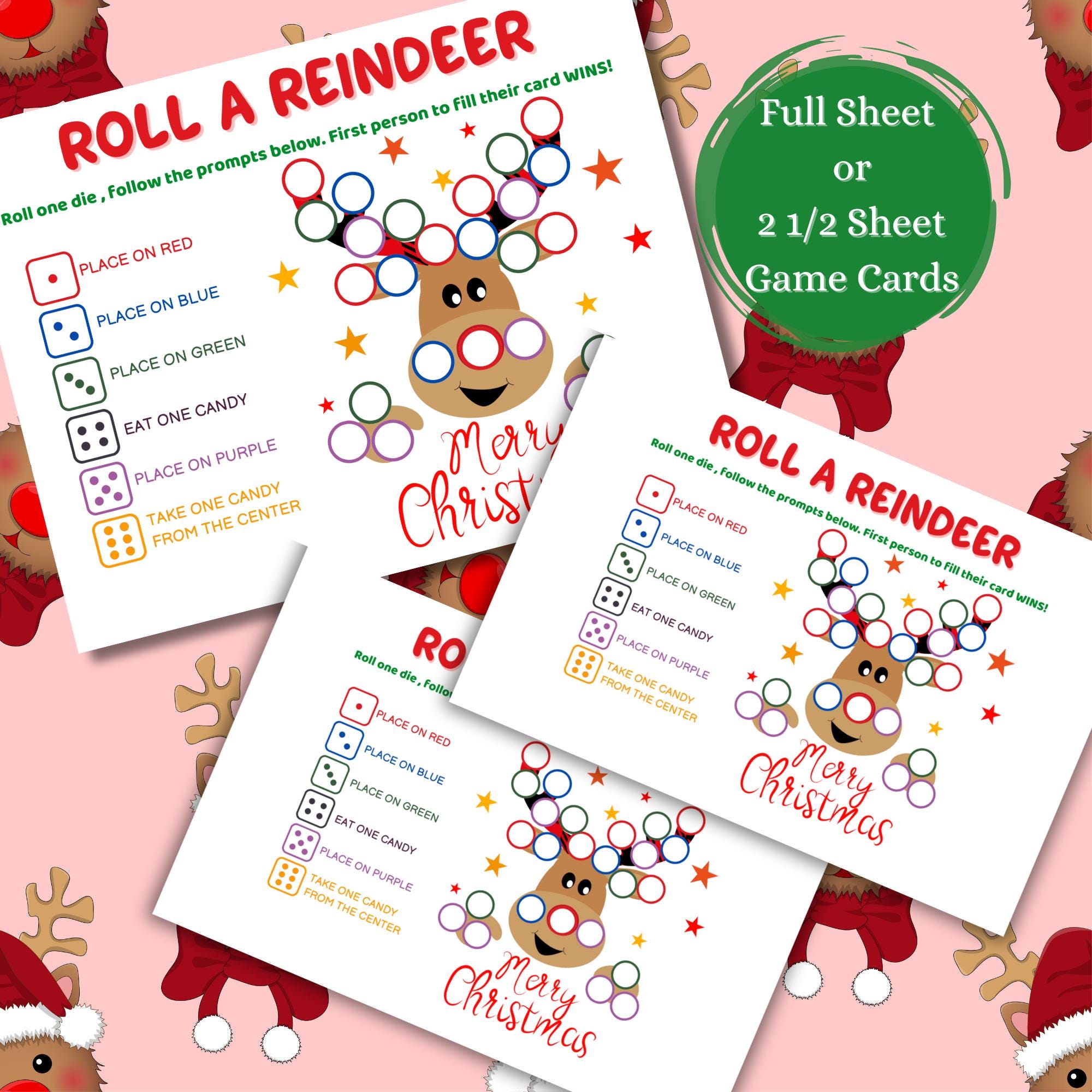 Roll a Reindeer Game, Printable Holiday Game, Christmas Party, Candy ...