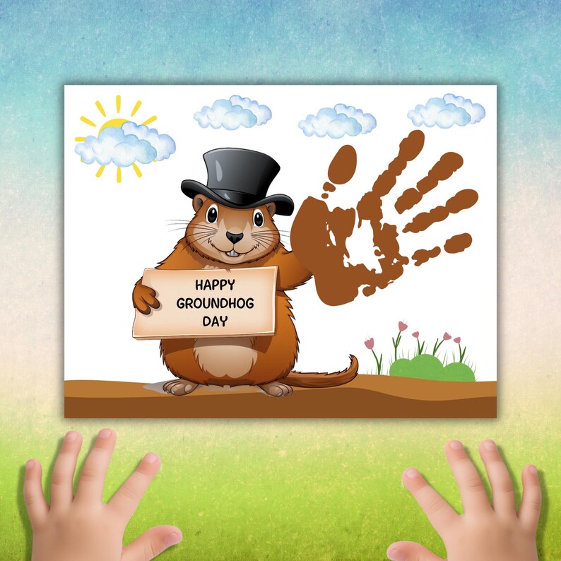 Groundhog Day Handprint Craft, Groundhog Day Handprint Art, Daycare ...