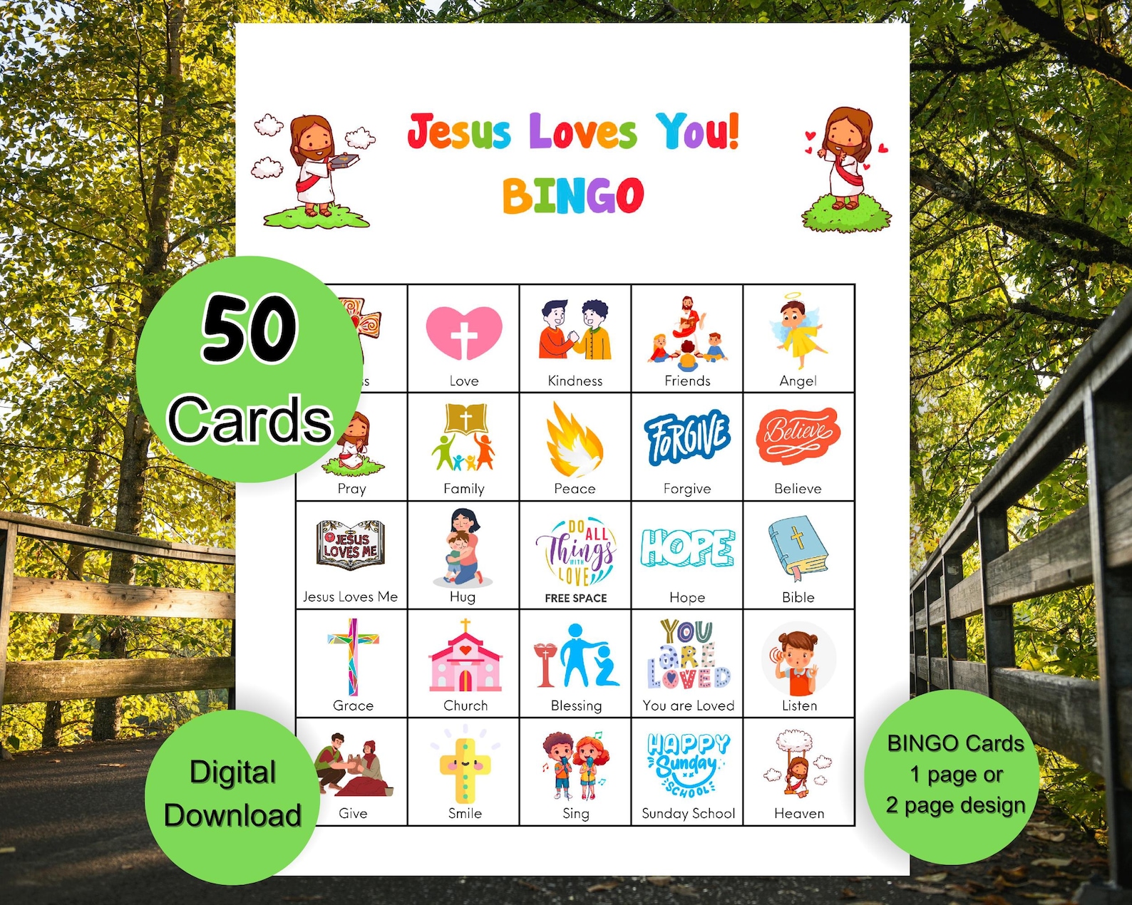 Church Bingo Game, 50 Printable Bingo Cards, Jesus Loves You Sunday ...