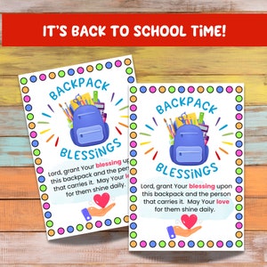 Backpack Blessings Tag, Back to School, Sunday School Printable, Church ...