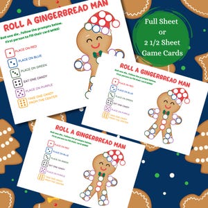 Roll a Gingerbread Man Game, Printable Holiday Game, Christmas Party ...
