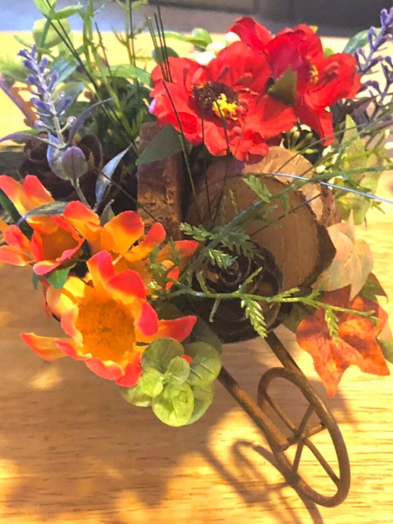 Mini Wheelbarrow Planter With Lots of Faux Floral, Mini Garden, Fairy ...