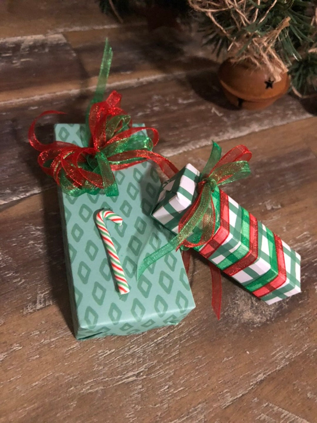 Mini Wrapped Christmas Gift Set of 2, Xmas Display, Decor, Stocking ...