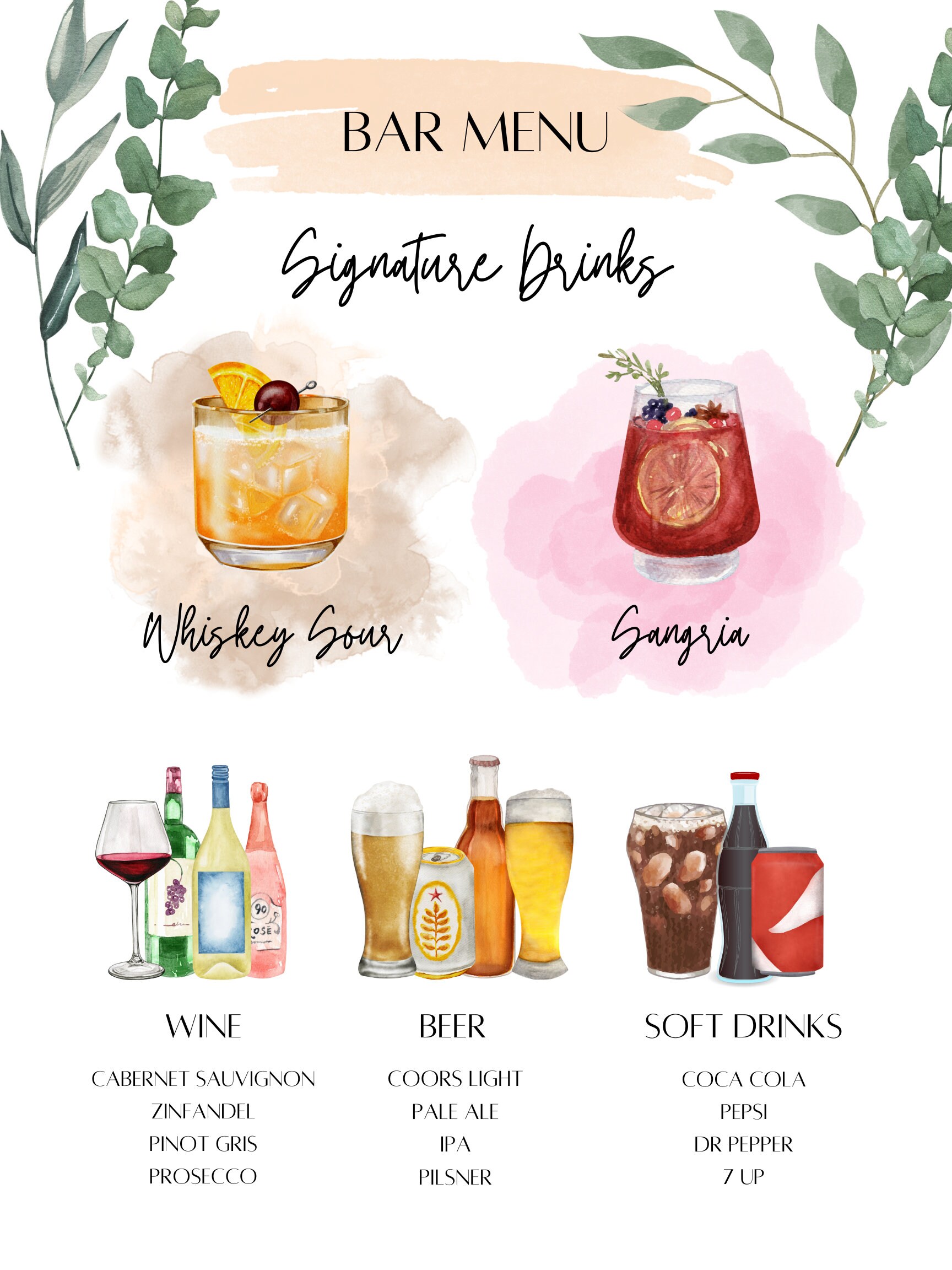 Bar Menu/signature Drink Menu for Weddings and Events - Etsy