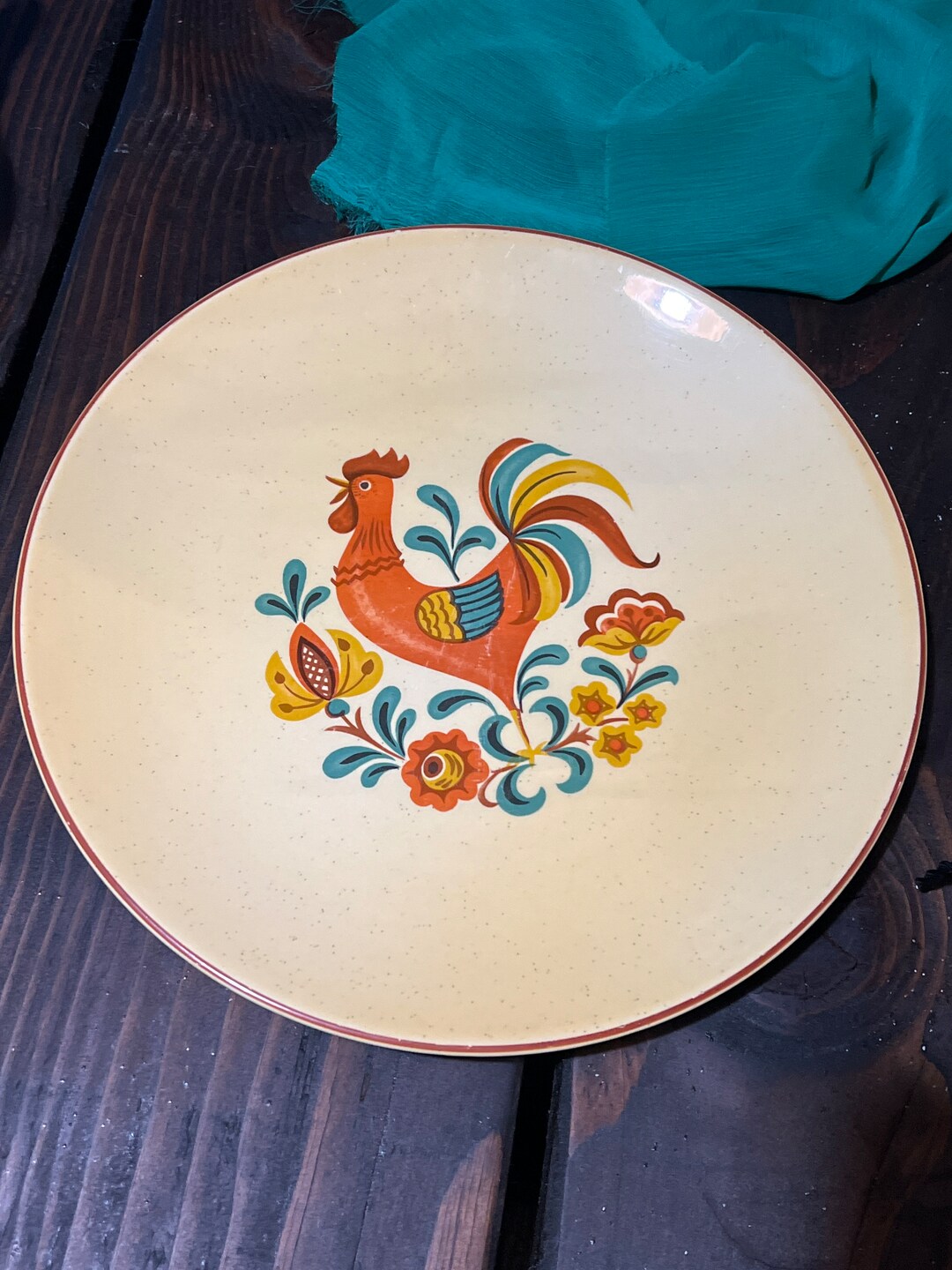 Vintage Large Platter 12.25” Across ROOSTER Enameled - Etsy