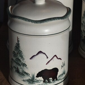 POTTERY CANISTER SET of 4 Wilderness Theme Bears, Trees and Mountain ...