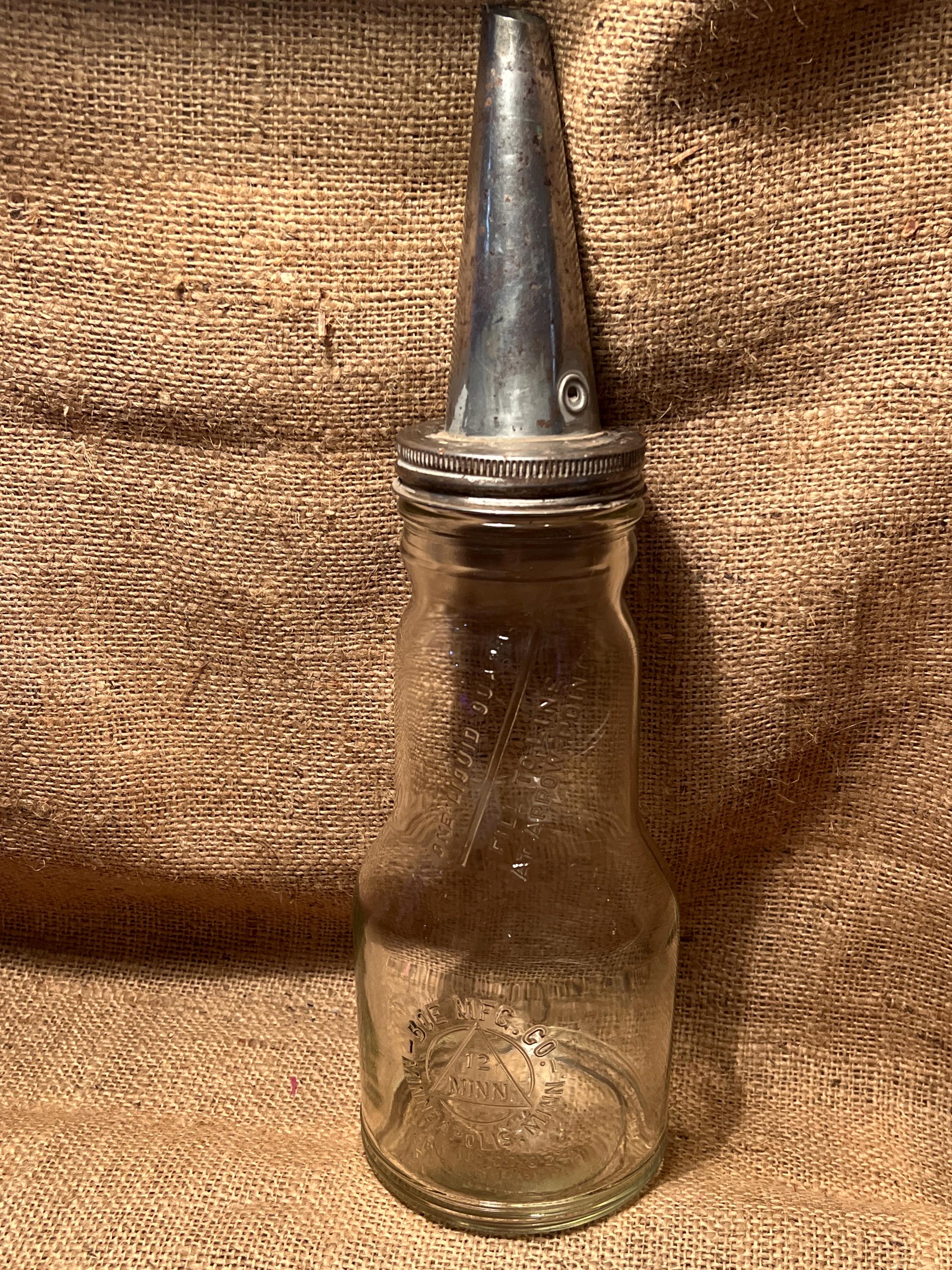 GLASS Quart OIL Bottle BOE Mfg Co. Metal Spout Glass Motor Oil ...