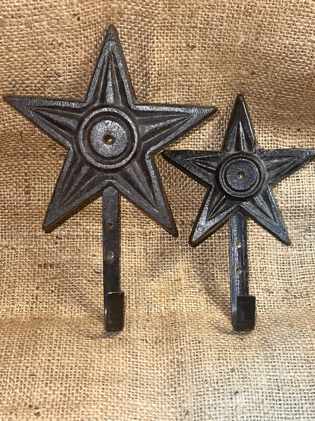 Set of 2 Cast Iron Large METAL STAR HOOKS Western Coat Towel Robe ...