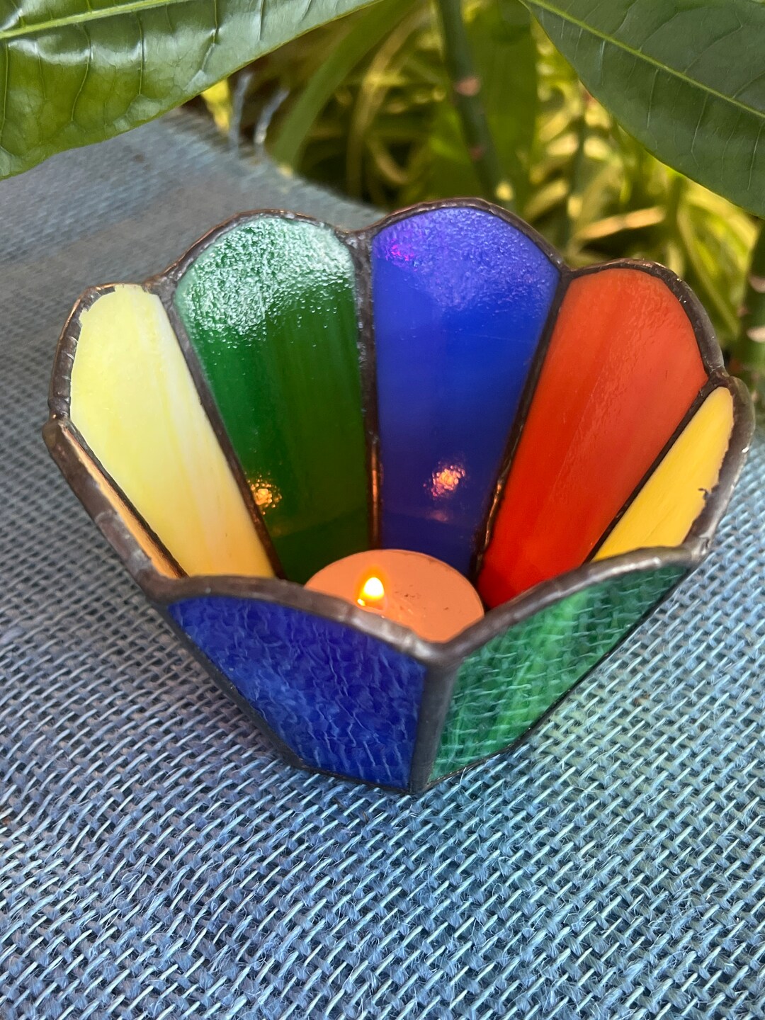 Boho Stained Glass Candle Holder or Dish With Lead - Etsy